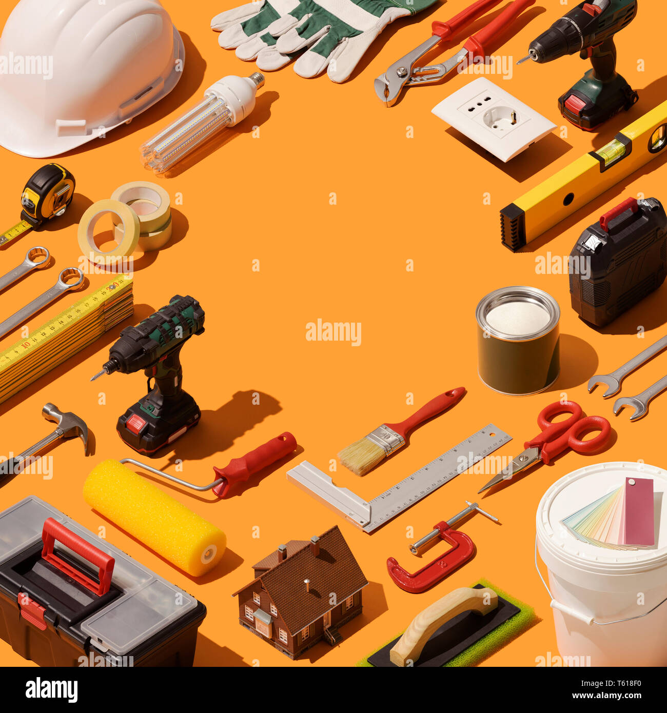 DIY, construction and home renovation concept: isometric tools and ...
