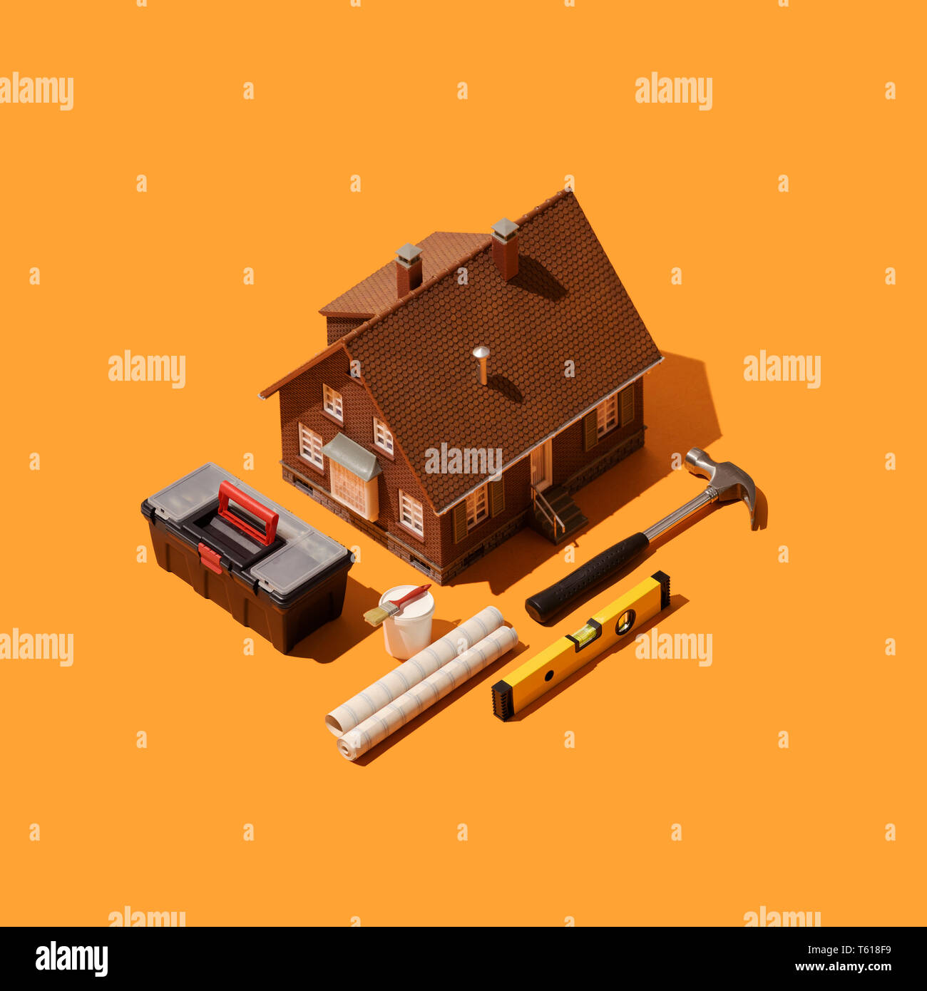 Home renovation, DIY and house improvement: model house with isometric ...