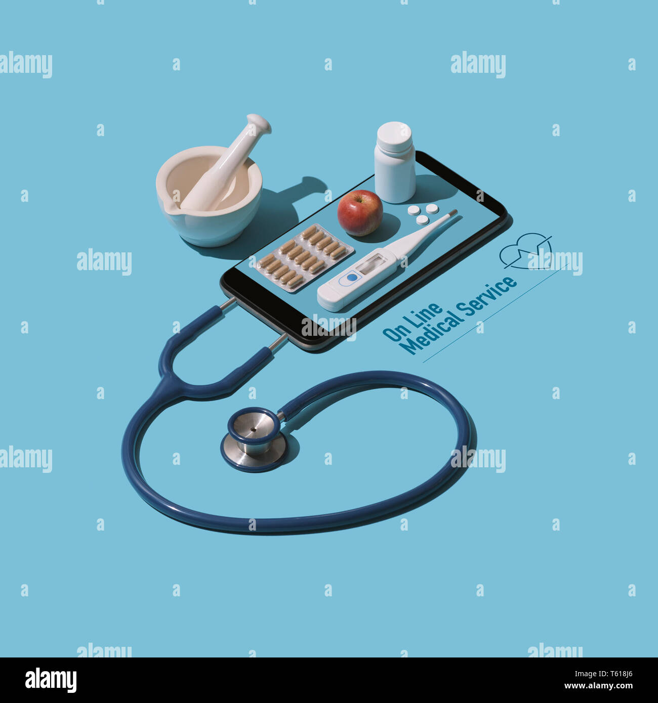 Online healthcare service and telemedicine: stethoscope connected to a ...