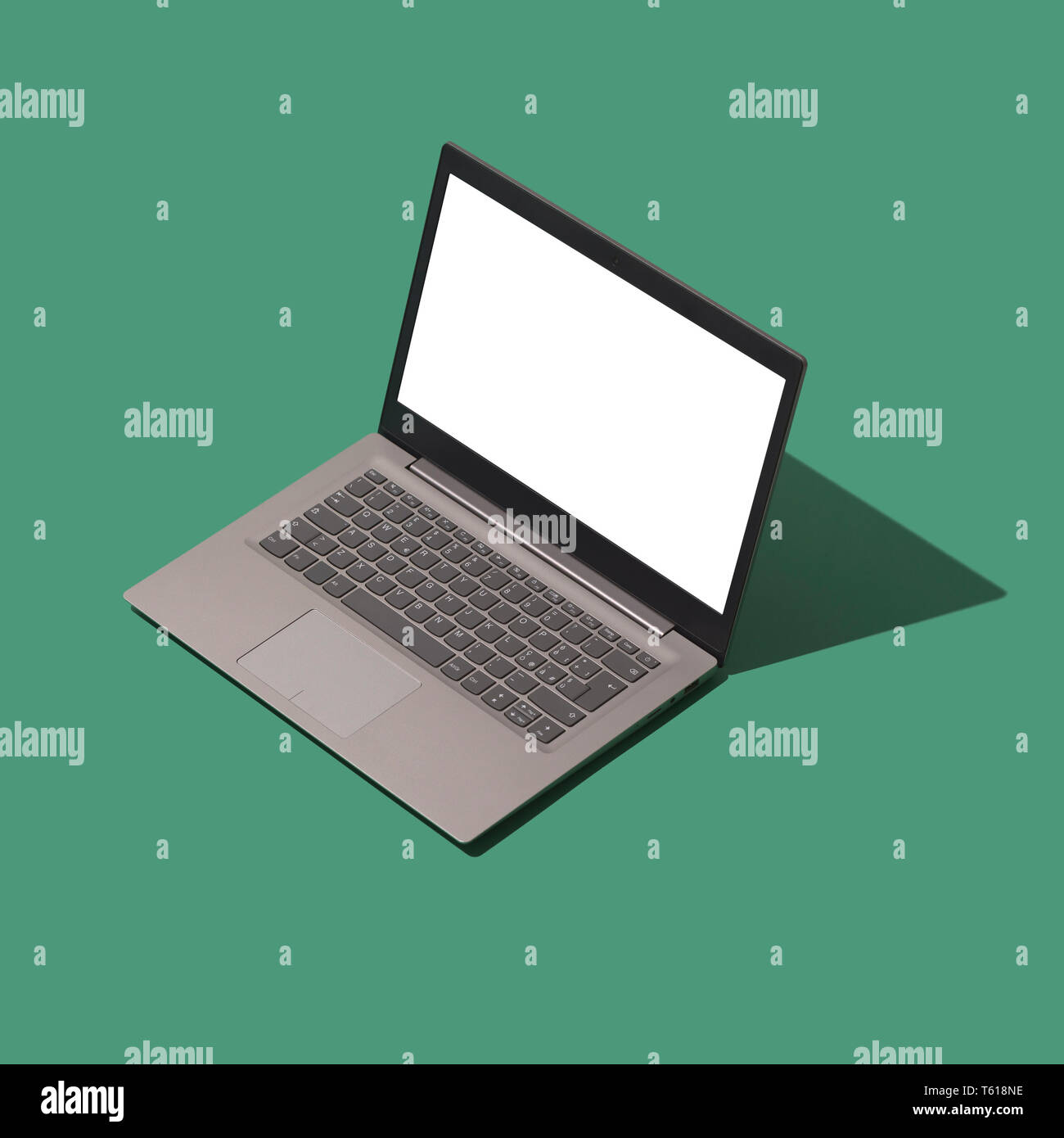 Gray metallic laptop with blank screen, computers and technology ...