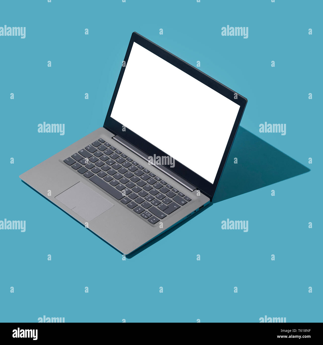 Gray metallic laptop with blank screen, computers and technology ...