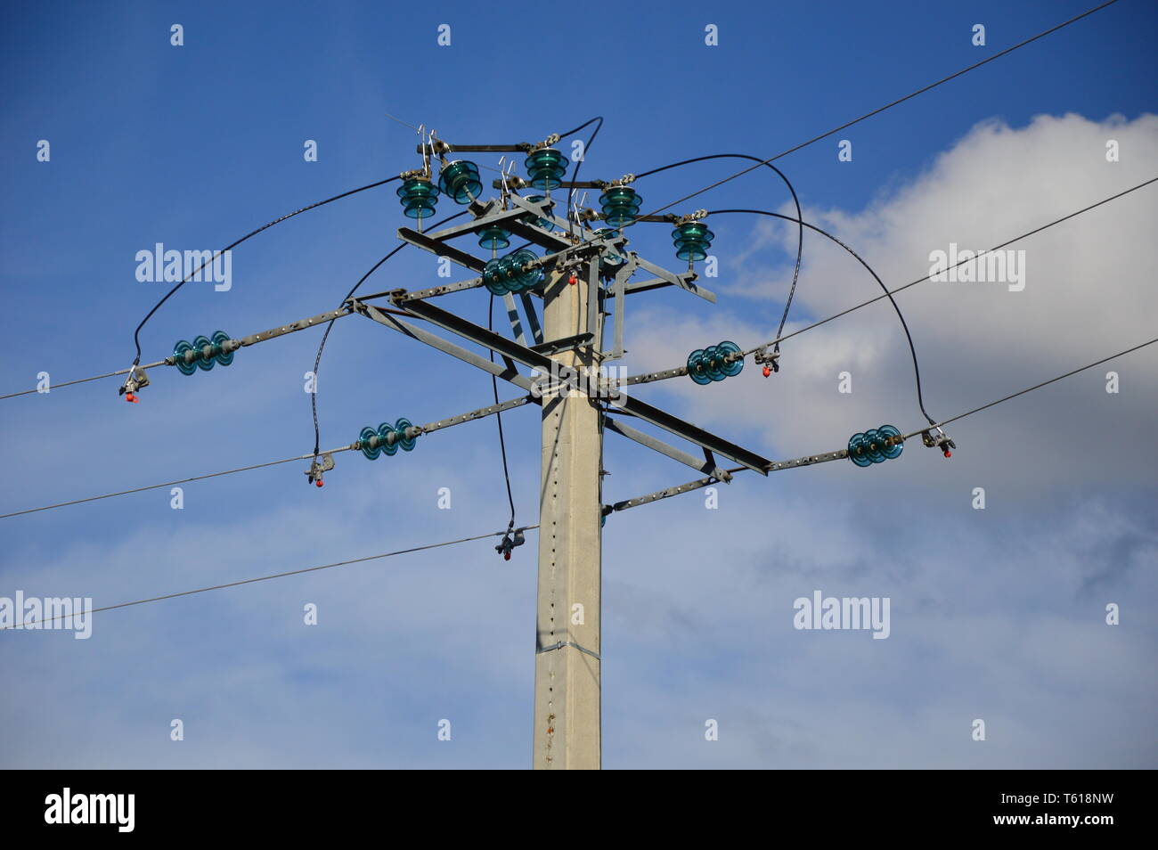 A power transmission line on a power pole Stock Photo - Alamy
