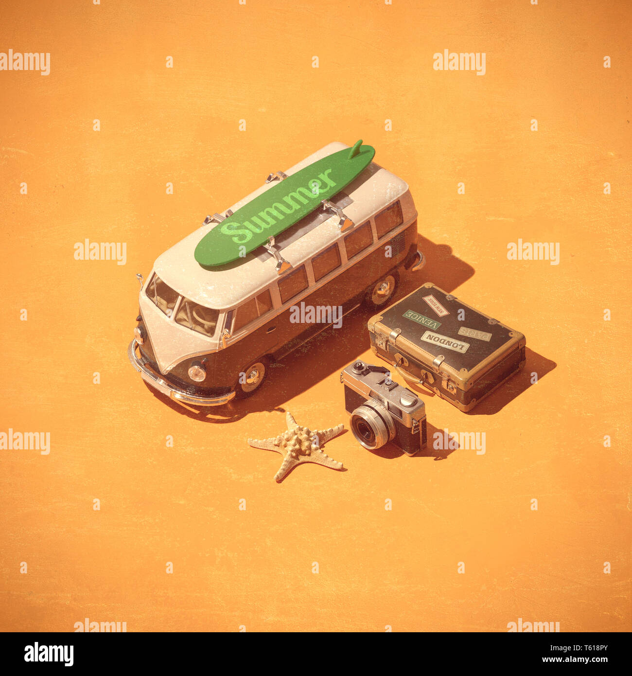 Vintage hipster adventure holidays: minivan, camera, surf and retro ...