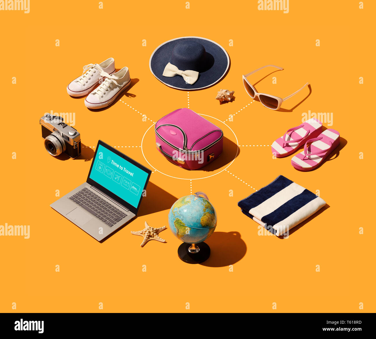 Travel and tourism isometric infographic with accessories, laptop and ...