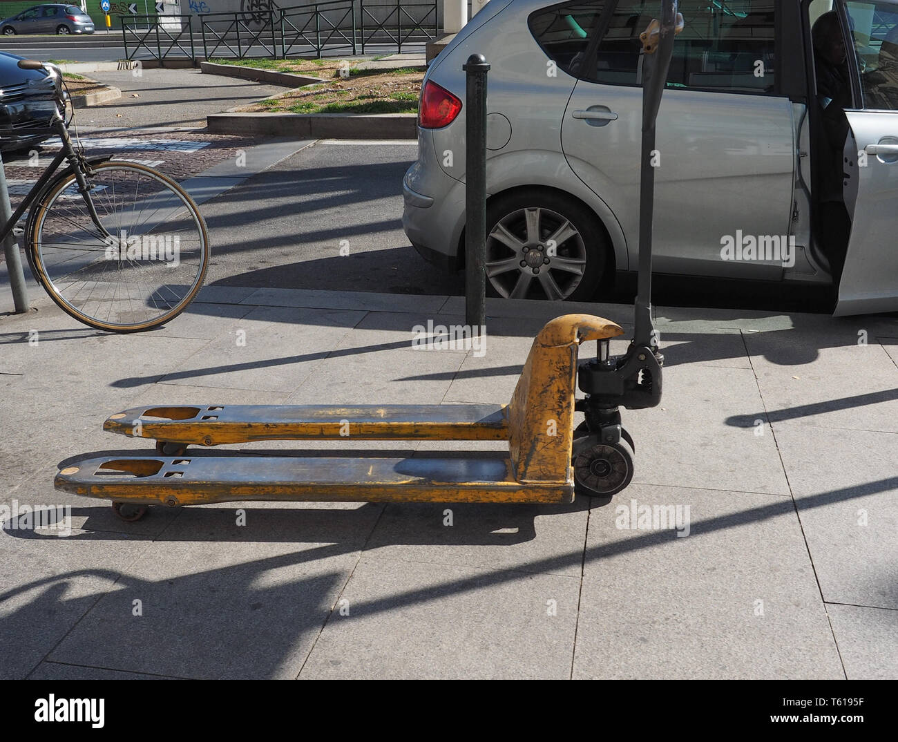 TURIN, ITALY - CIRCA FEBRUARY 2019: forklift (also called lift truck ...
