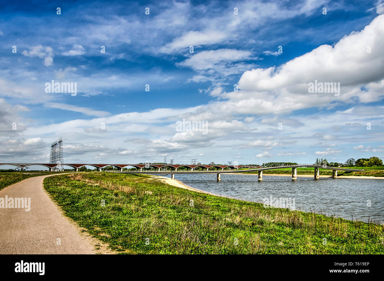 Floodplains of the river Waal near Nijmegen, The Netherlands with the ...