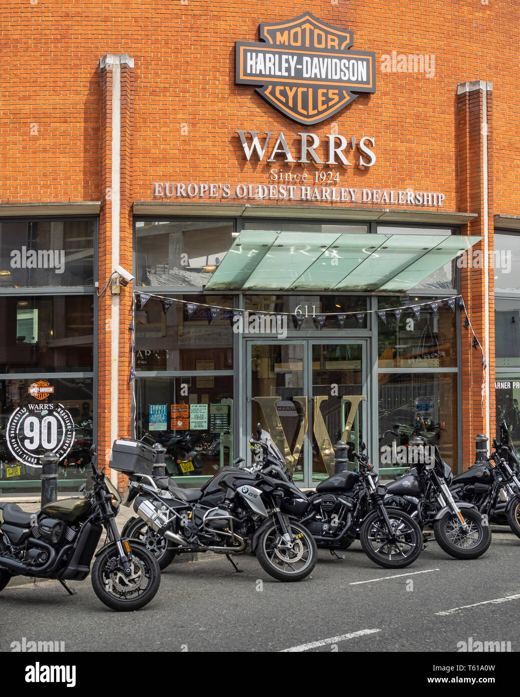 LONDON, UK - JUNE 23, 2018: Exterior view of Warr's Harley-Davidson ...