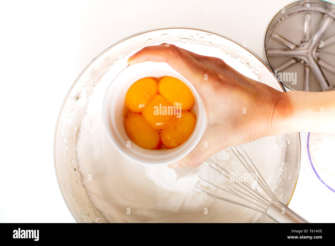 Baking bakery concept whipped eggs mix with ingredients for homemade ...