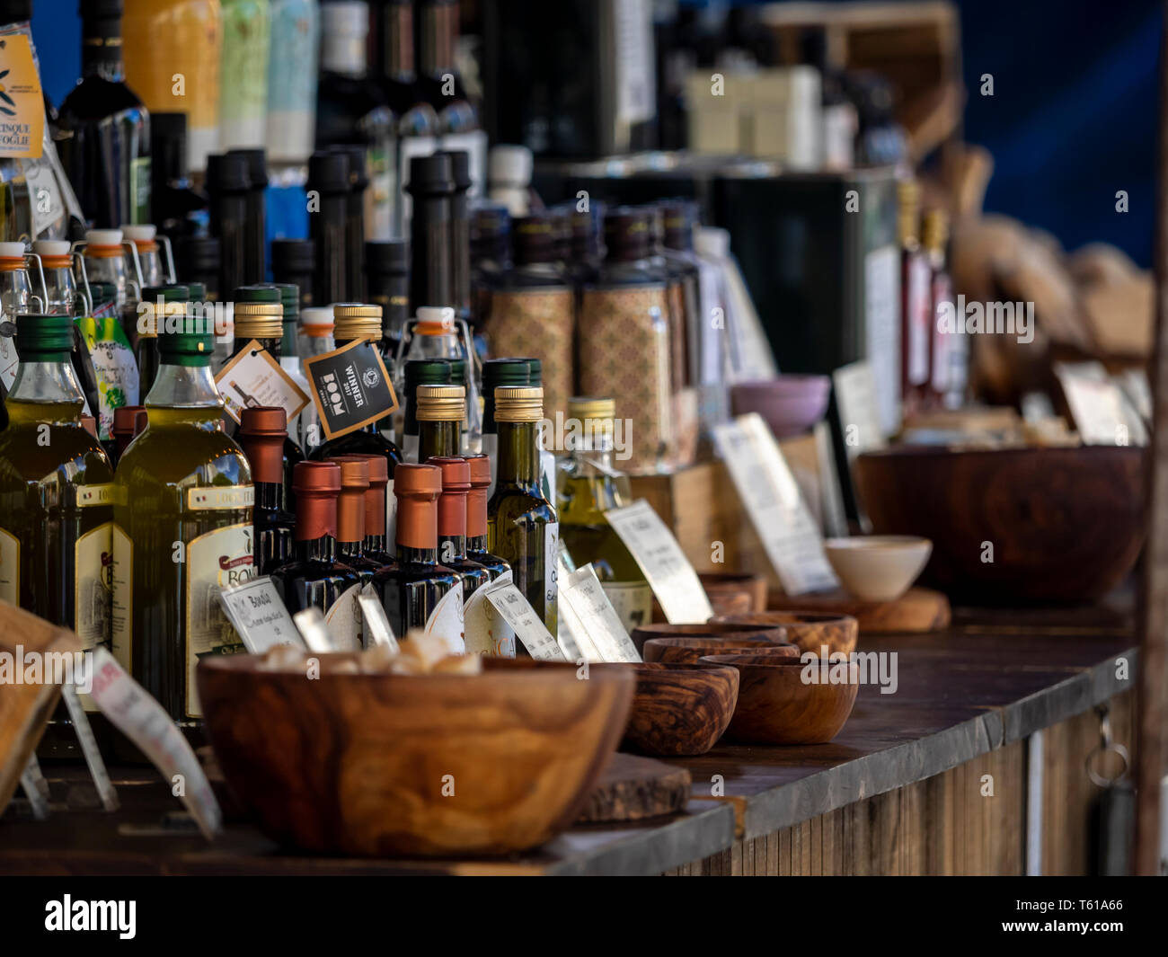 LONDON, UK - JUNE 23, 2018: Bottles of Olive Oil and for sale at ...