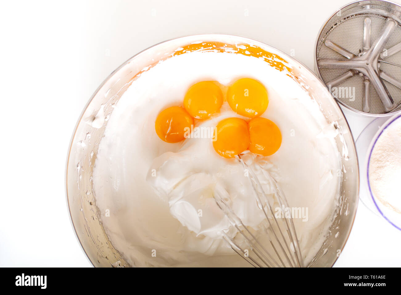 Baking bakery concept whipped eggs mix with ingredients for homemade ...