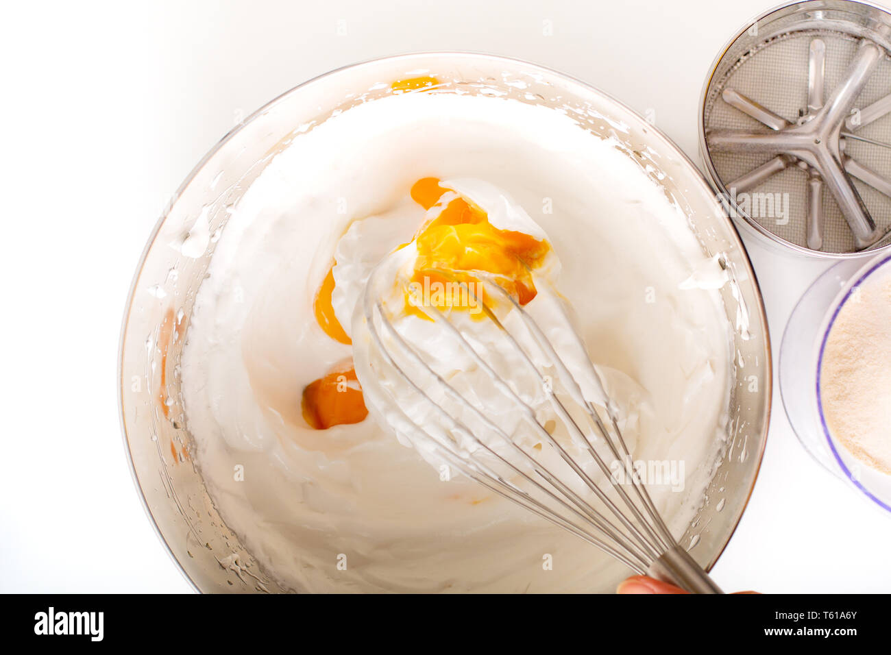 Baking bakery concept whipped eggs mix with ingredients for homemade ...