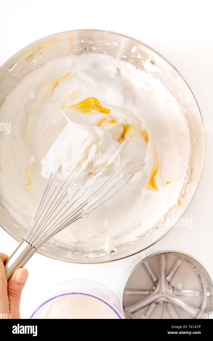 Baking bakery concept whipped eggs mix with ingredients for homemade ...