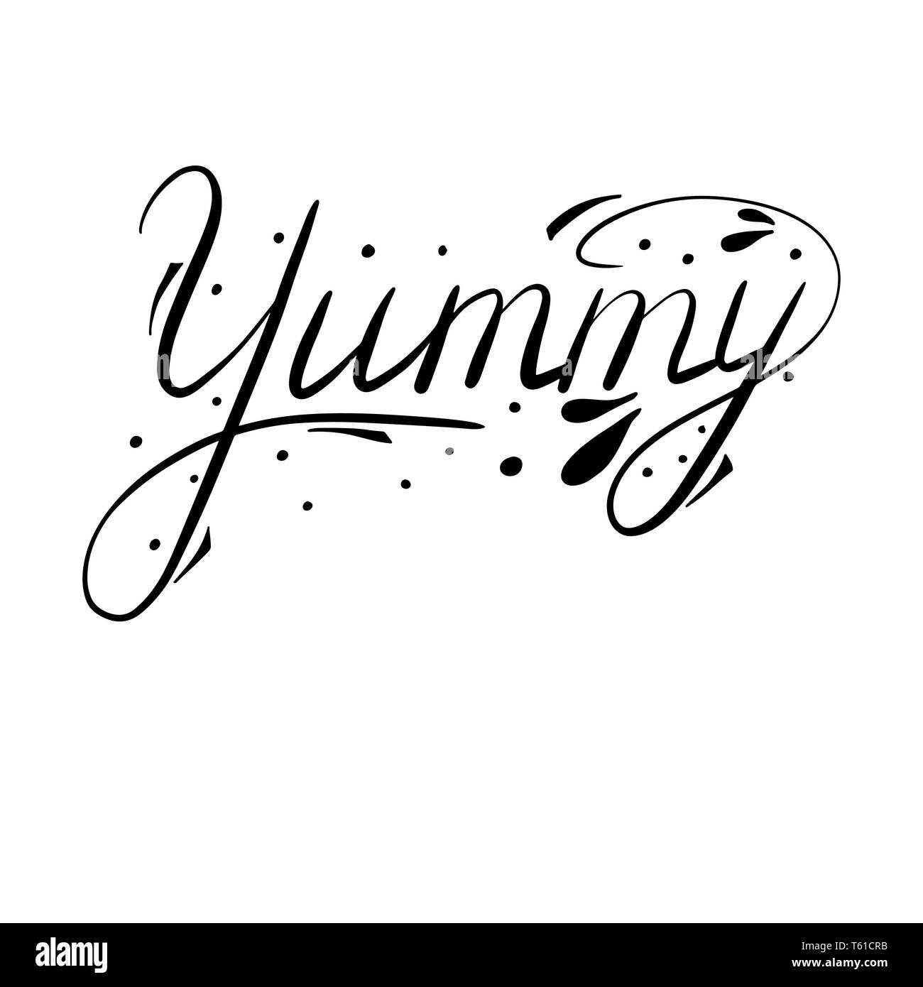 Yummy hand drawn lettering. Isolated on white background. Design for ...
