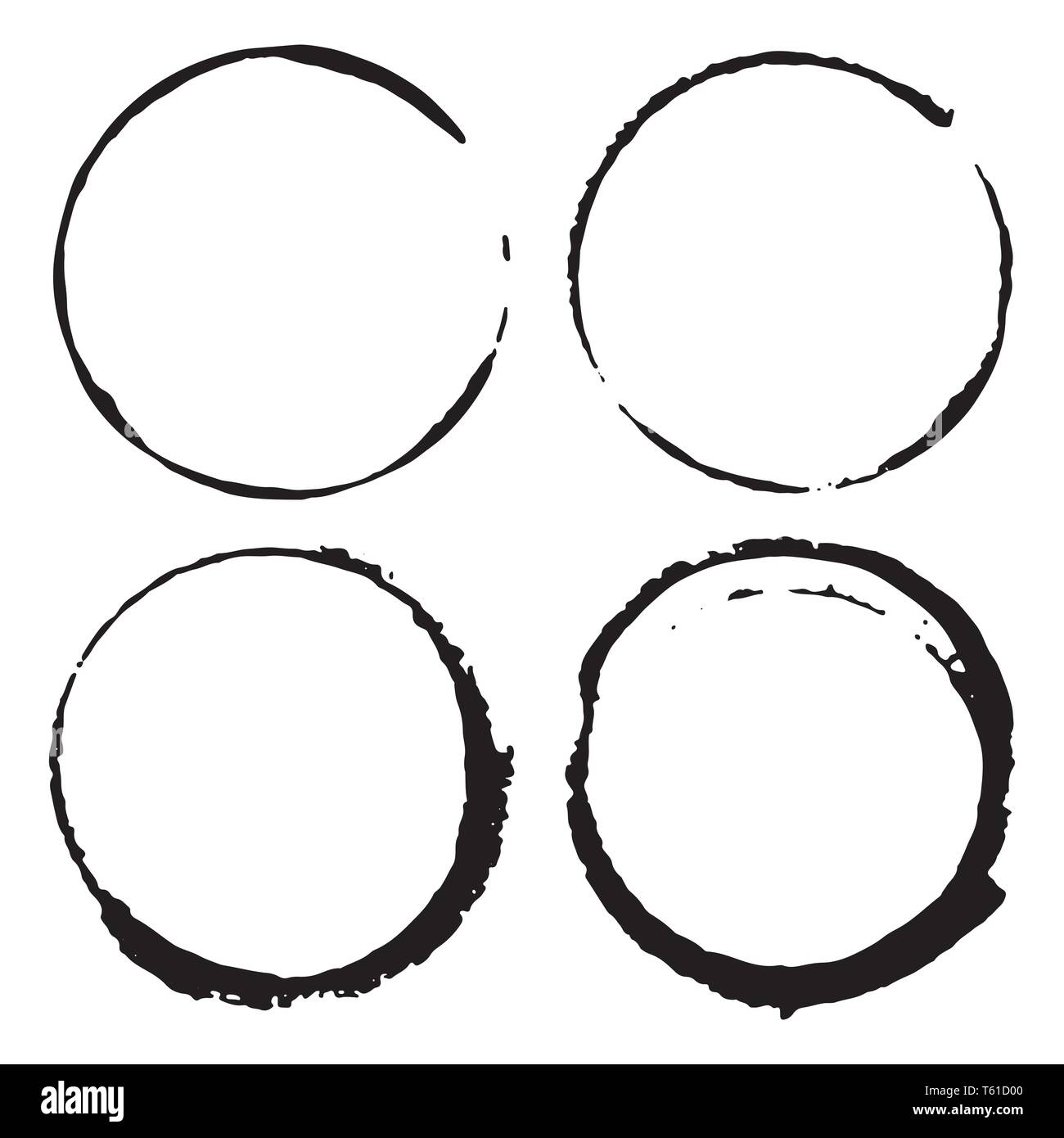 Round Frames, grunge textured hand drawn elements set, vector ...