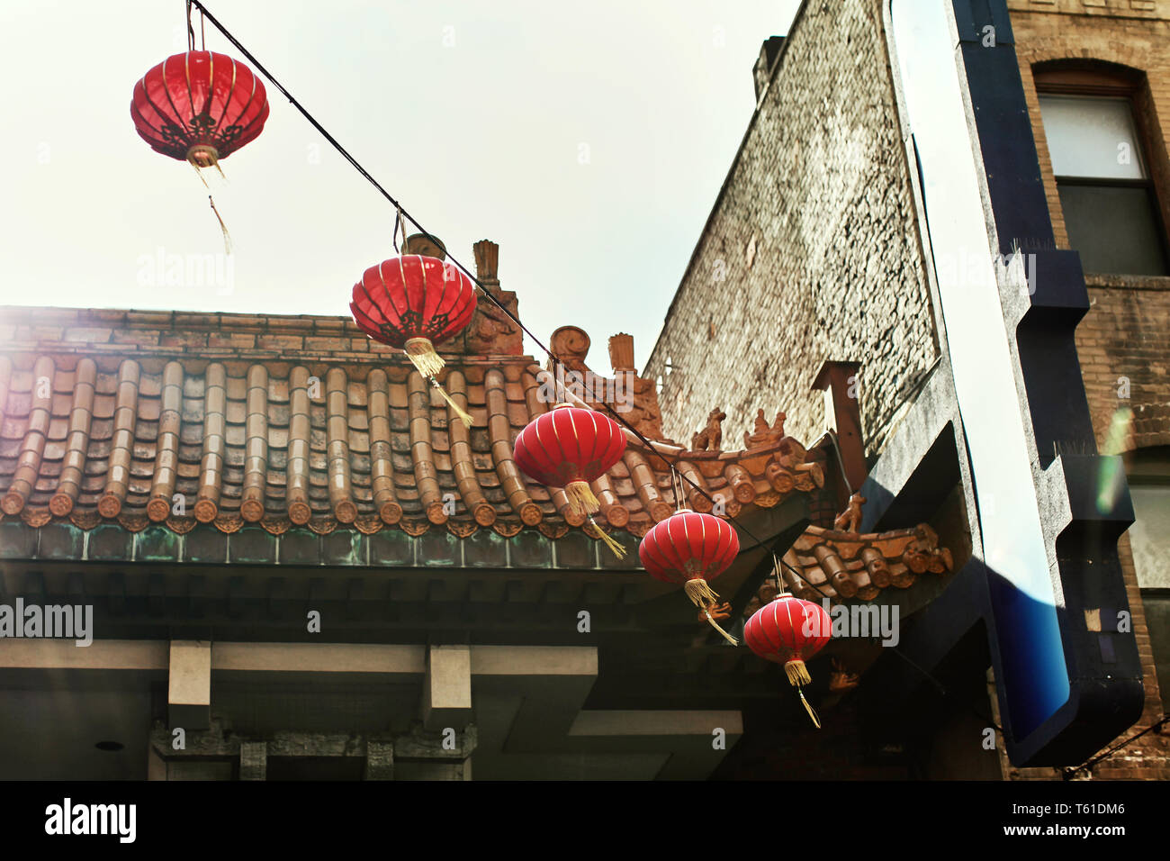 Colorful Chinatown scenery with traditional Chinese decor, architecture ...