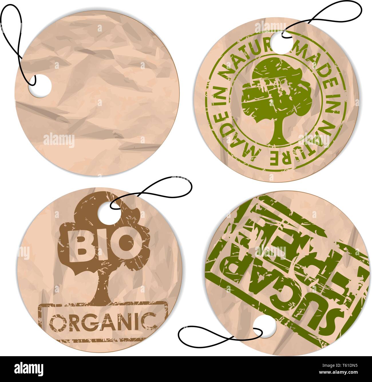 Set of round grunge tags for bio organic healthy food Stock Vector ...