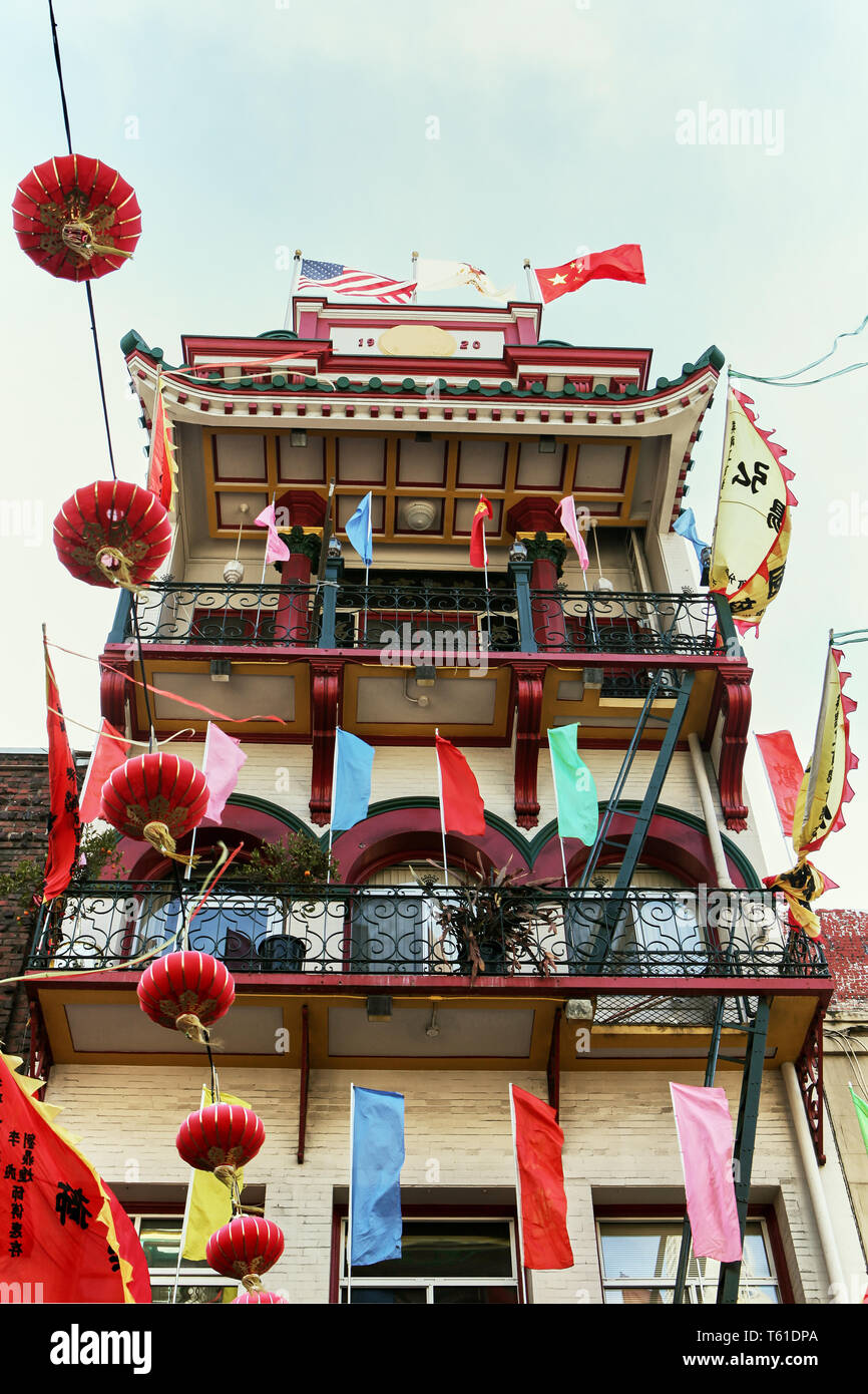 Colorful Chinatown scenery with traditional Chinese decor, architecture ...