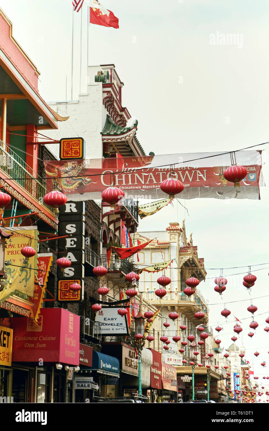 Colorful Chinatown scenery with traditional Chinese decor, architecture ...