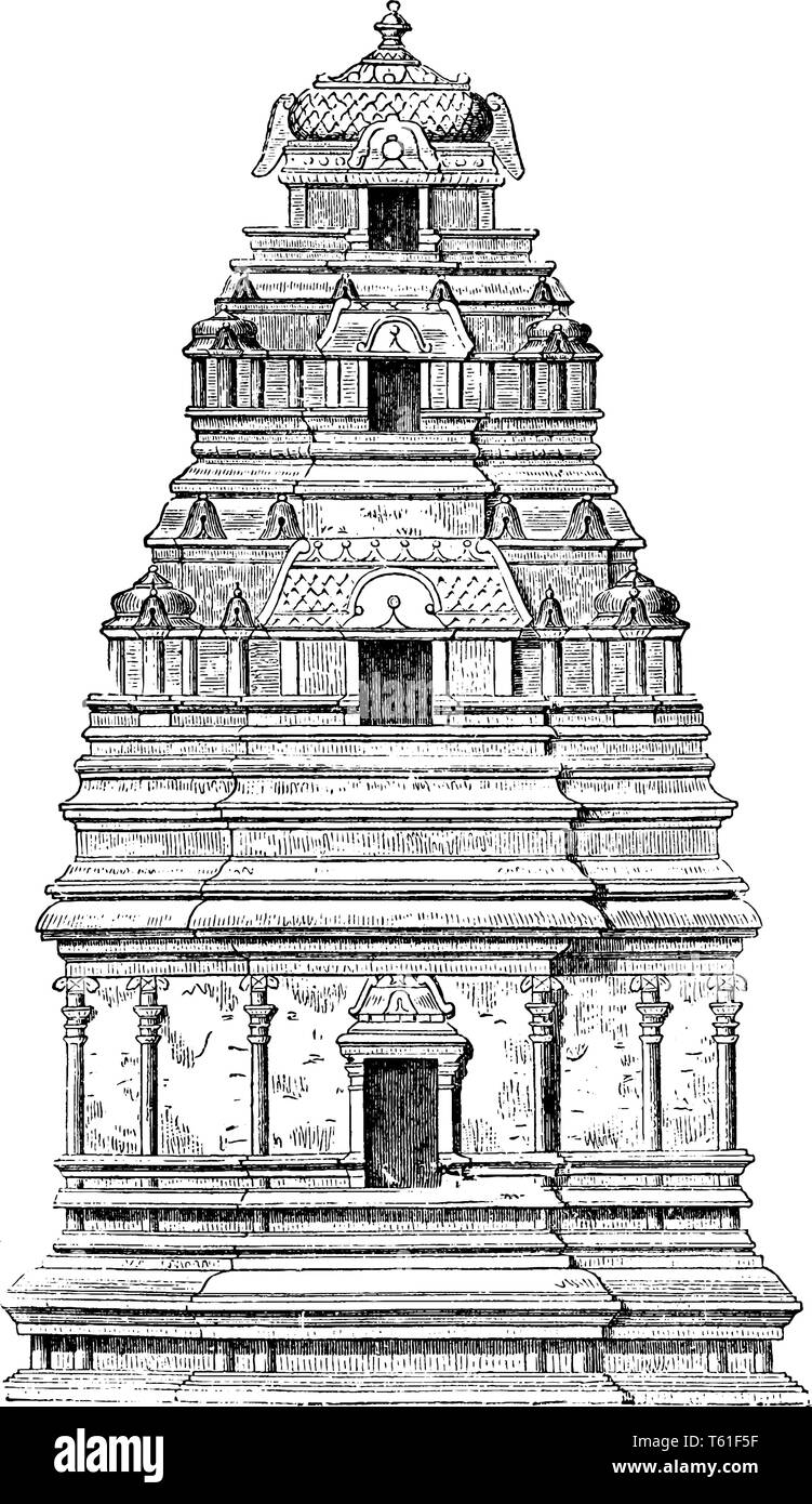 Pagoda which are separated by curved roofs and terminate above of a ...