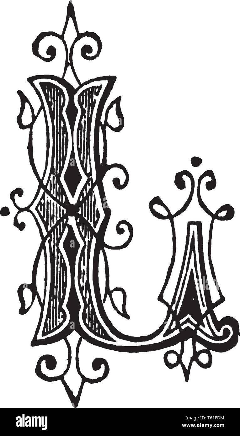 An ornamental letter L, vintage line drawing or engraving illustration ...