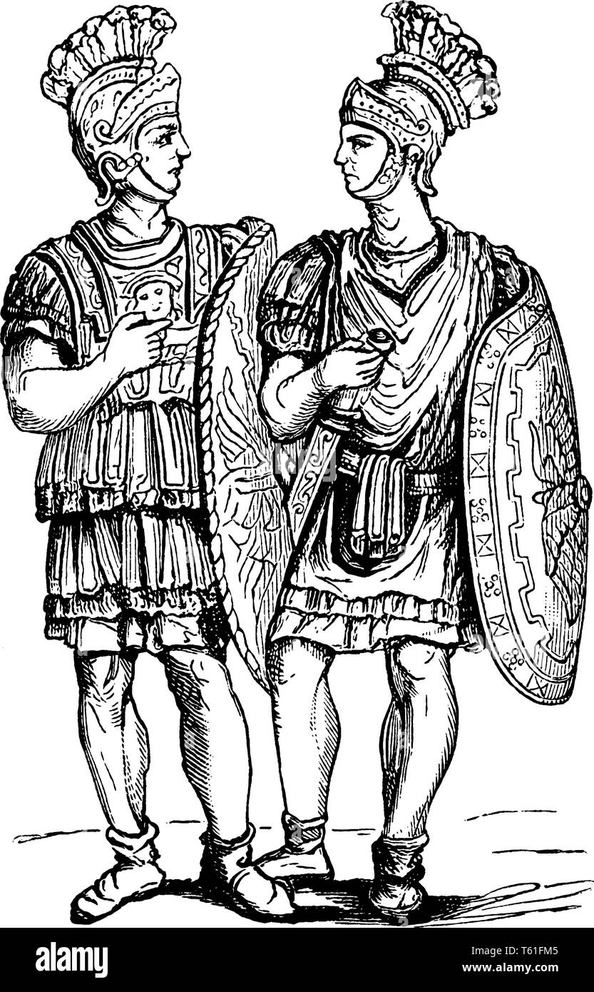 Two men with swords, vintage line drawing or engraving illustration ...