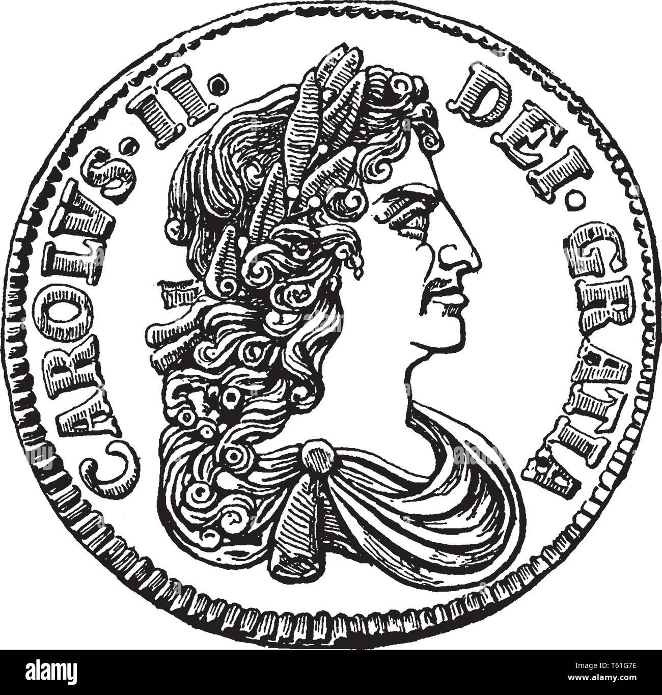 Crown Coin where the front of an English crown coin, vintage line ...