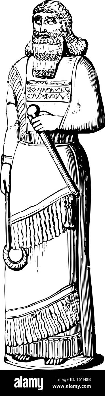 This image shows the statue of the Assyrian priest. The statue is ...