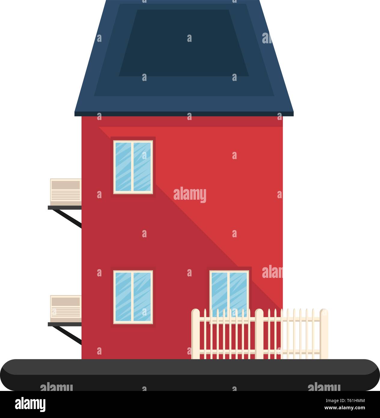Cartoon red building with bule roof vector illustartion on white ...