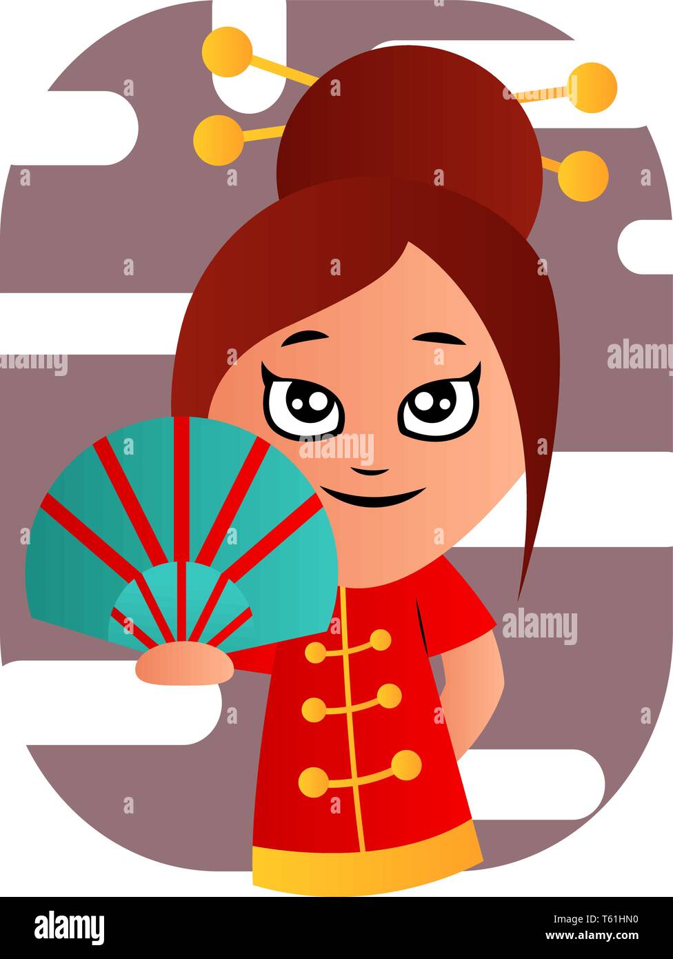 Pretty chinese cartoon girl vector illustration on white background ...