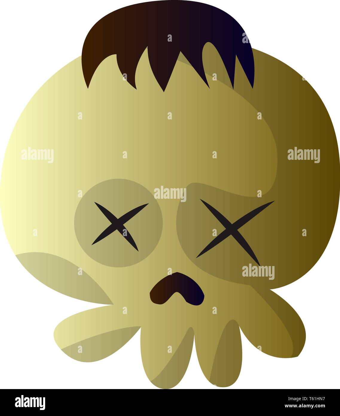 Cartoon skull with brow hair vector illustration on white background ...