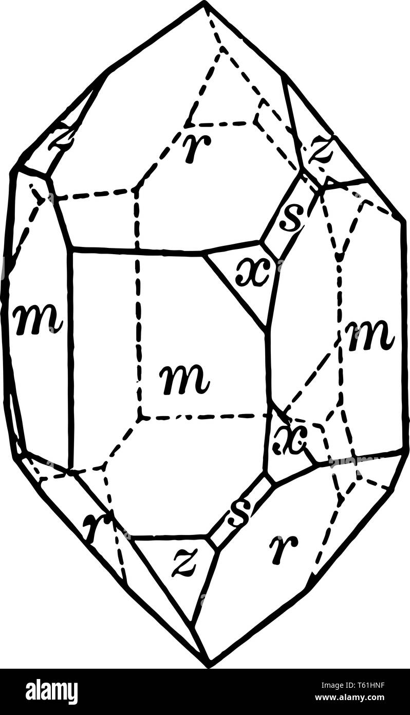 This diagram represents Right handed quartz vintage line drawing or ...