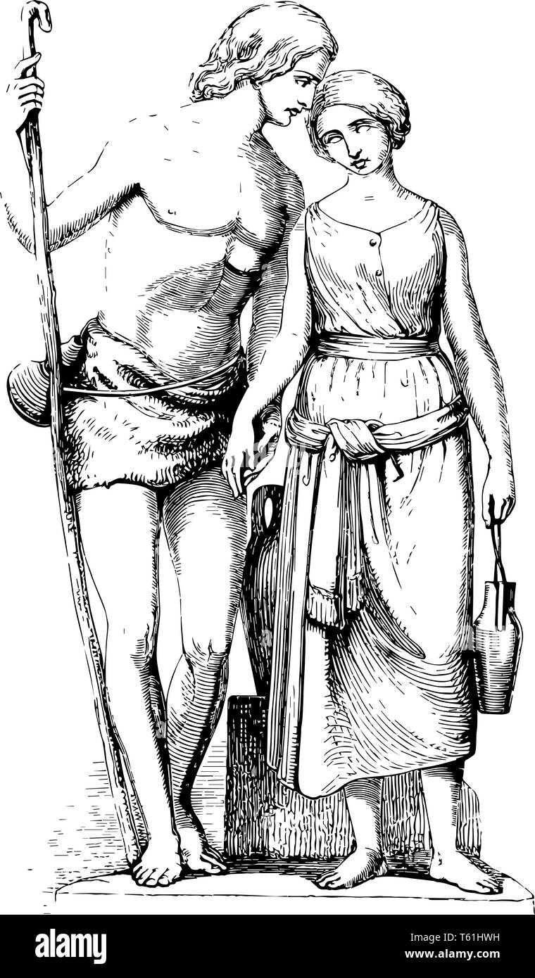 Sculpture was depicts Jacob and Rachel from the Bible, vintage line ...