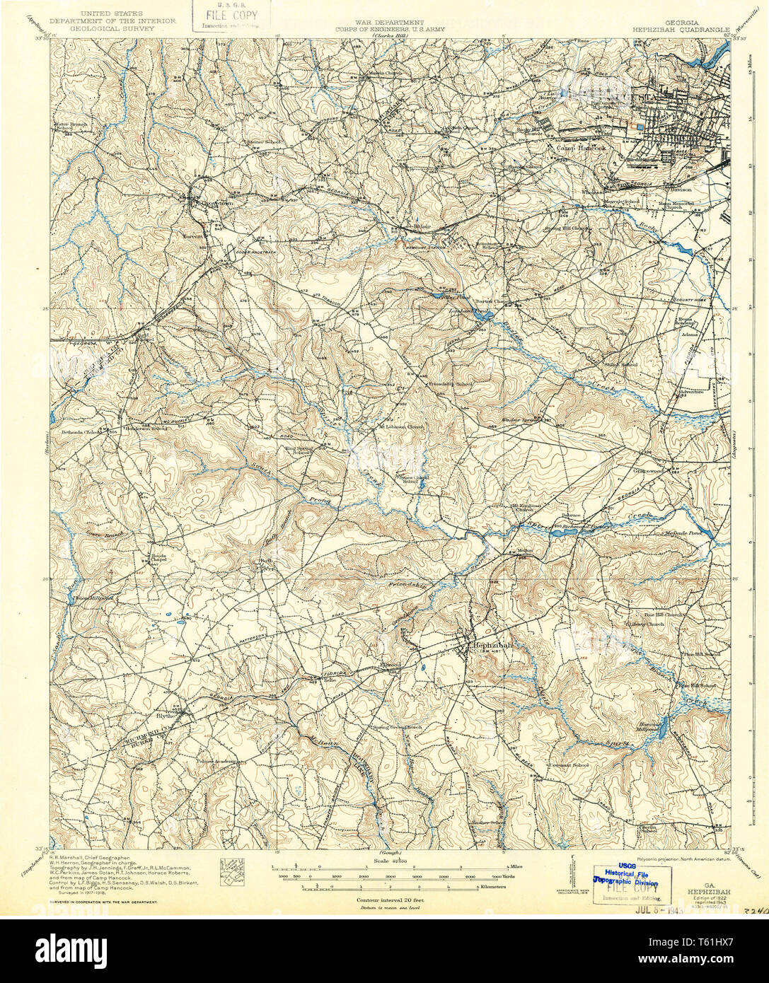 USGS TOPO Map Georgia GA Hephzibah 247471 1922 62500 Restoration Stock ...