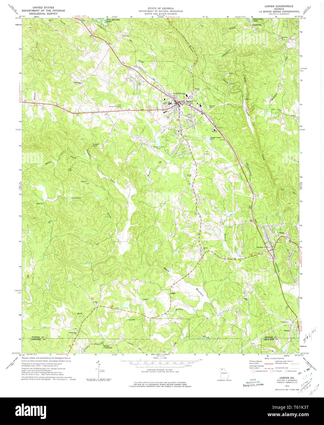 USGS TOPO Map Georgia GA Jasper 246032 1973 24000 Restoration Stock ...