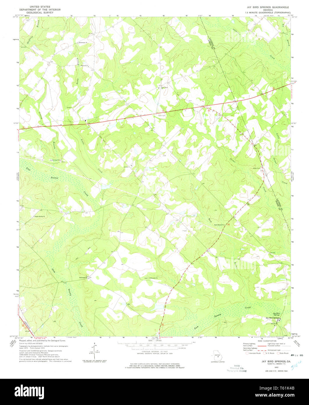 USGS TOPO Map Georgia GA Jay Bird Springs 246033 1972 24000 Restoration ...