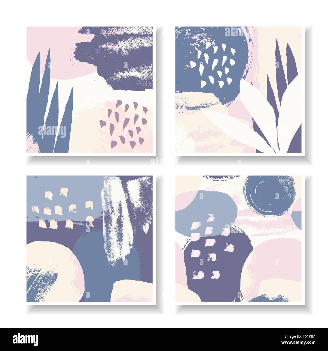 A set of four square design templates with hand drawn abstract shapes ...