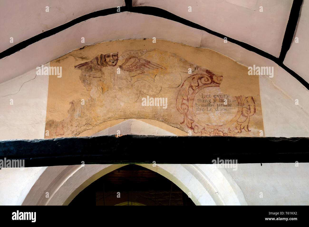 Medieval wall painting in St. Peter`s Church, Pebworth, Worcestershire ...