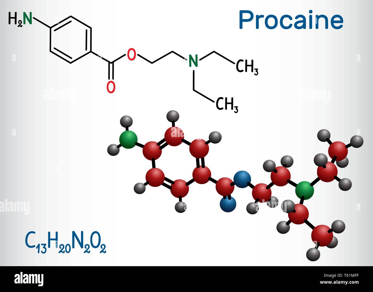 Procaine molecule. Is a local anesthetic drug. Structural chemical ...