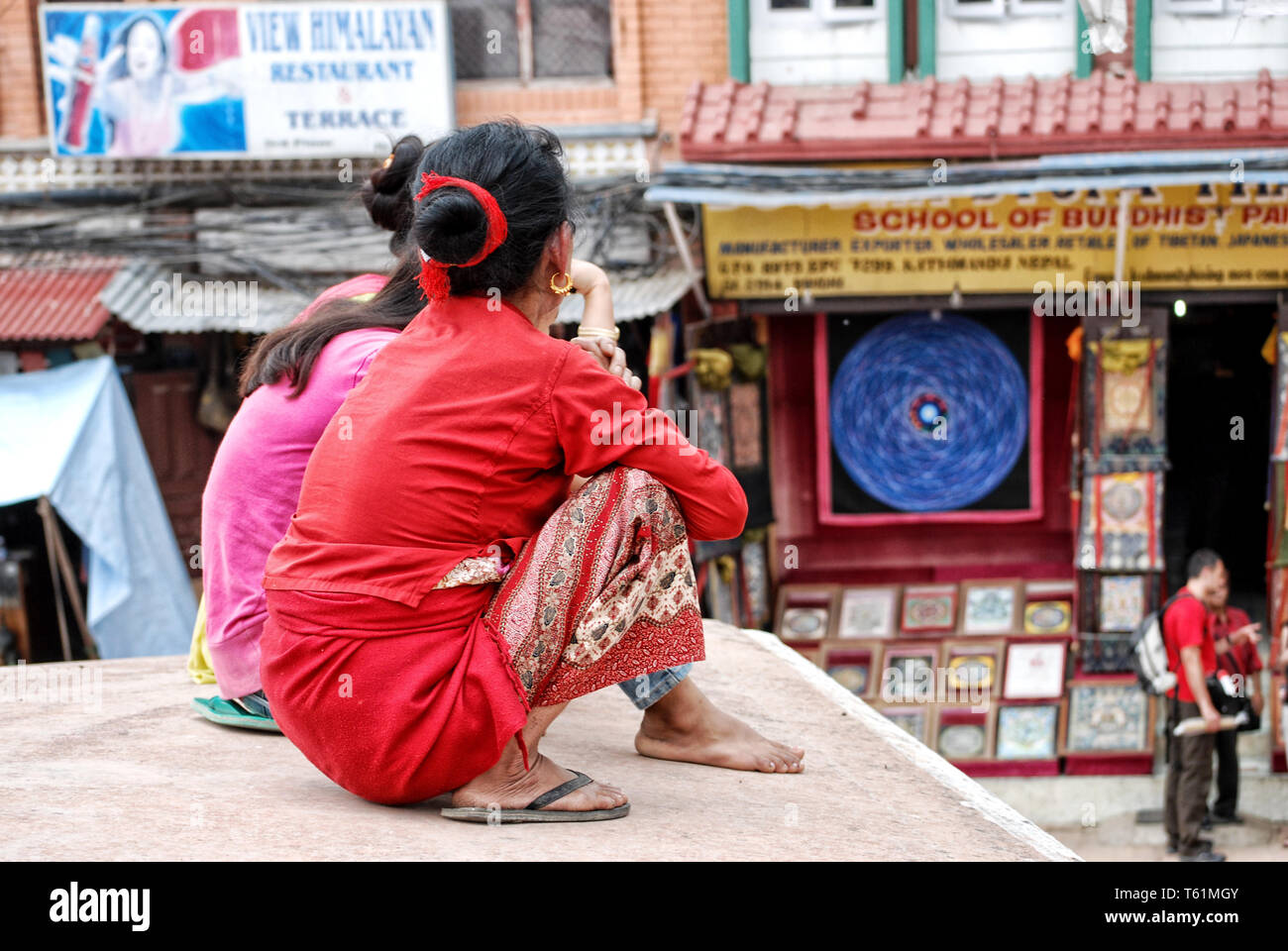 Group of nepali women sitting near Boudhanath temple, Kathmandu - Nepal ...