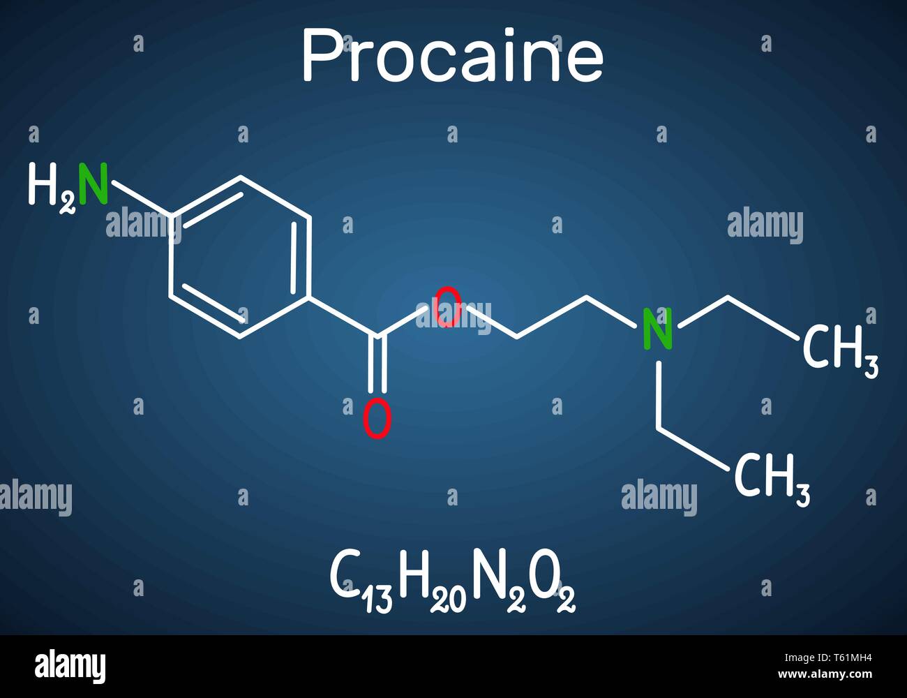 Procaine molecule. Is a local anesthetic drug. Structural chemical ...