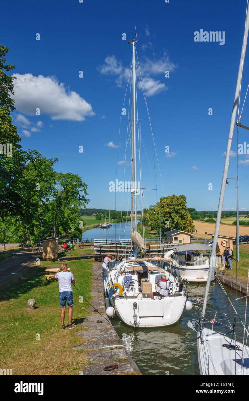 Boats to be channeling in a beautiful summer landscape Stock Photo - Alamy