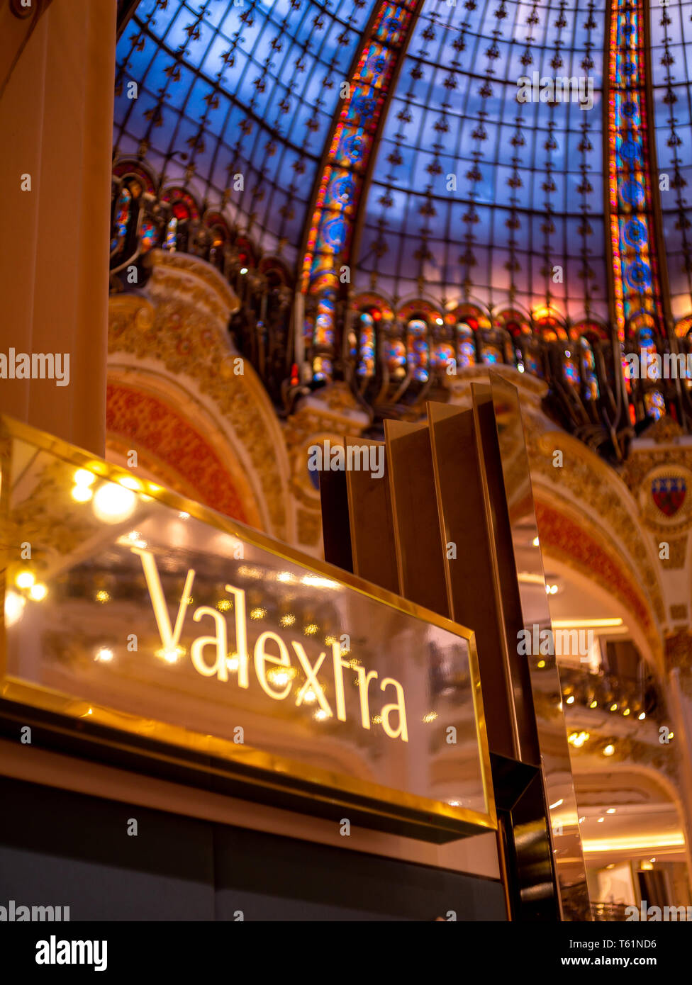 Paris, France, August 18,2018: Valextra logo on display in Galeries ...