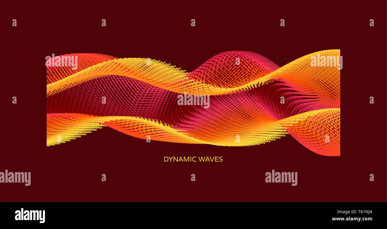 Wavy background. Array with dynamic particles. Composition with motion effect. 3d technology ...