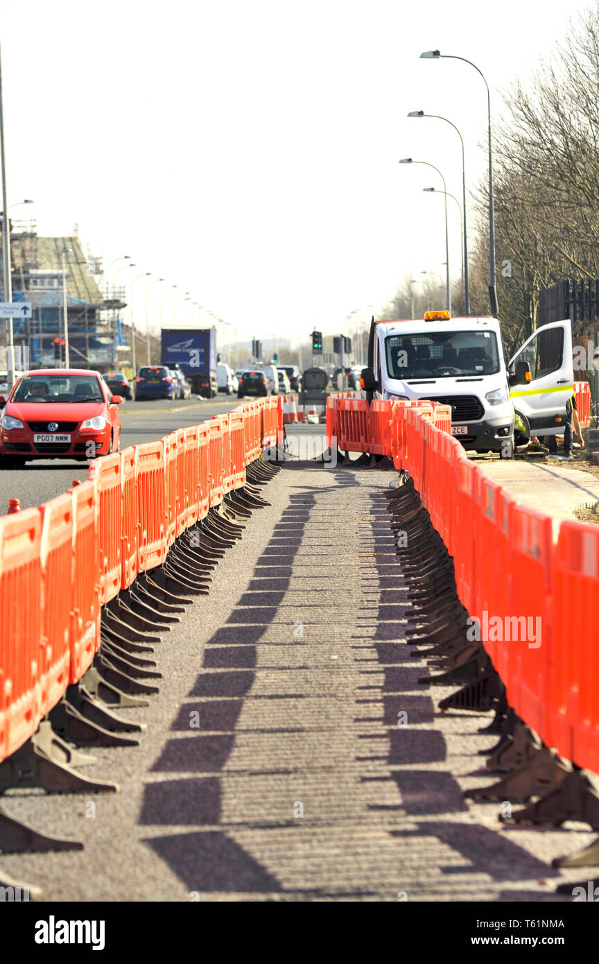 Roadworks on busy dual carriageway in urban area Stock Photo - Alamy