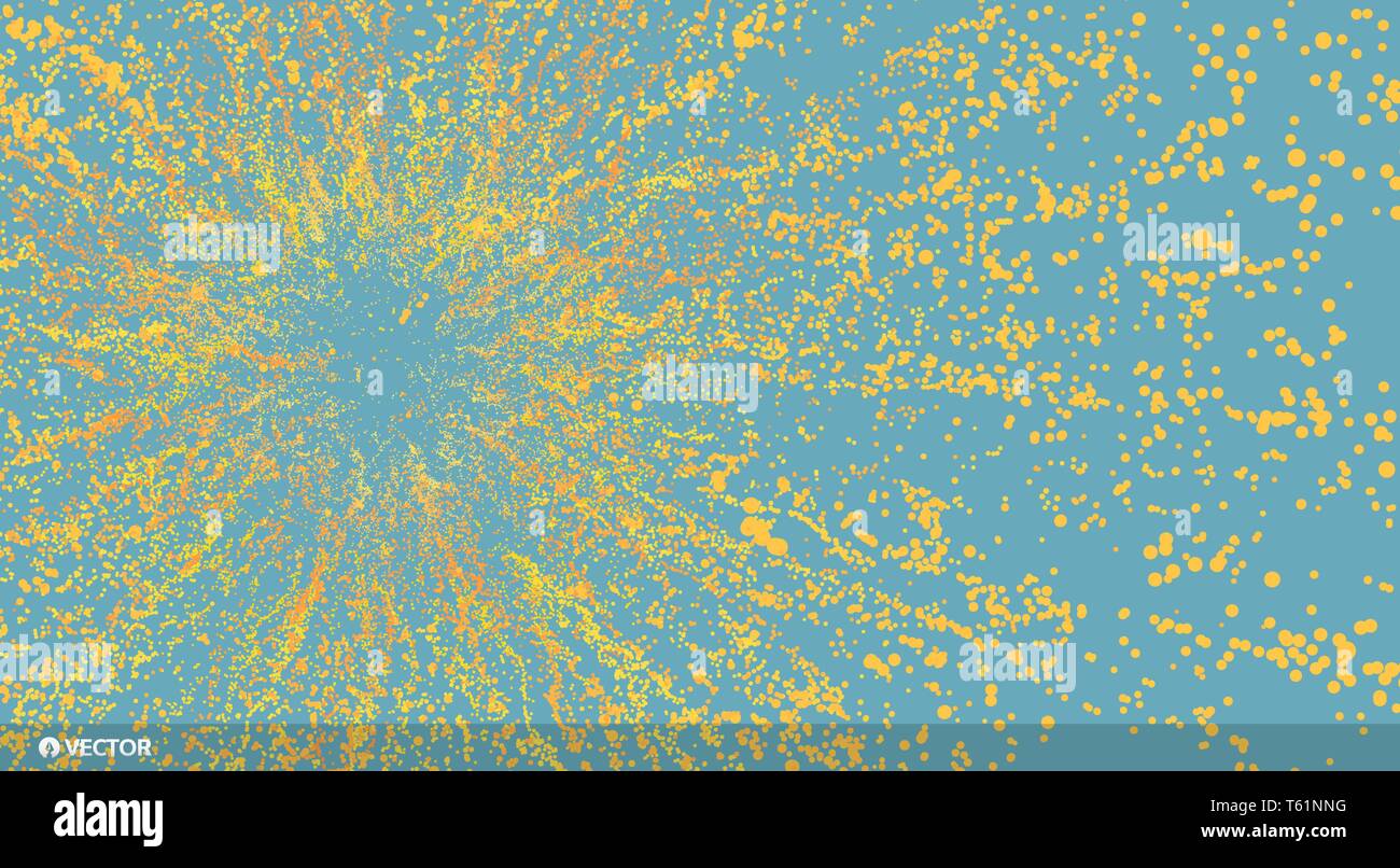 Point explode. Array with dynamic emitted particles. 3d technology style. Abstract background ...