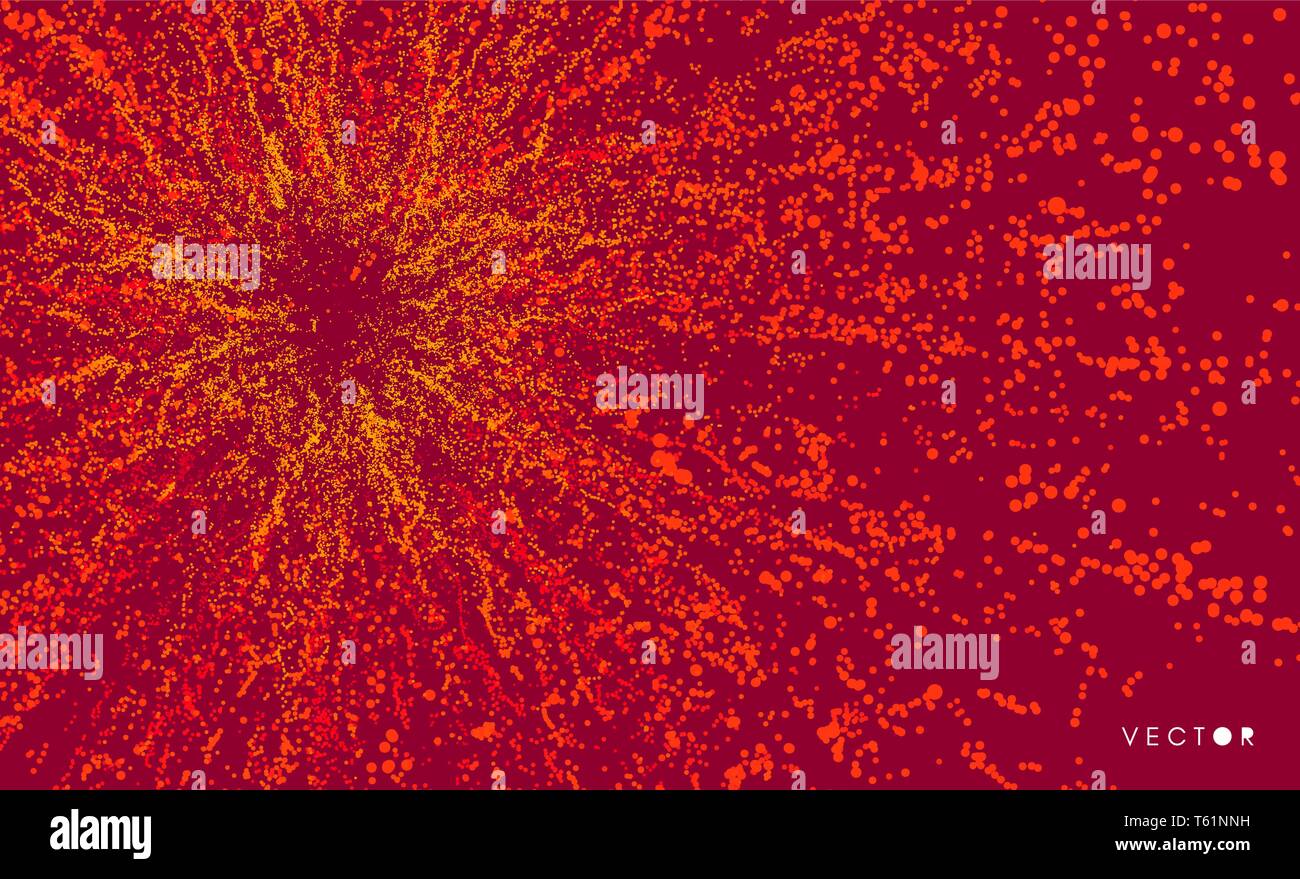Point explode. Array with dynamic emitted particles. 3d technology style. Abstract background ...