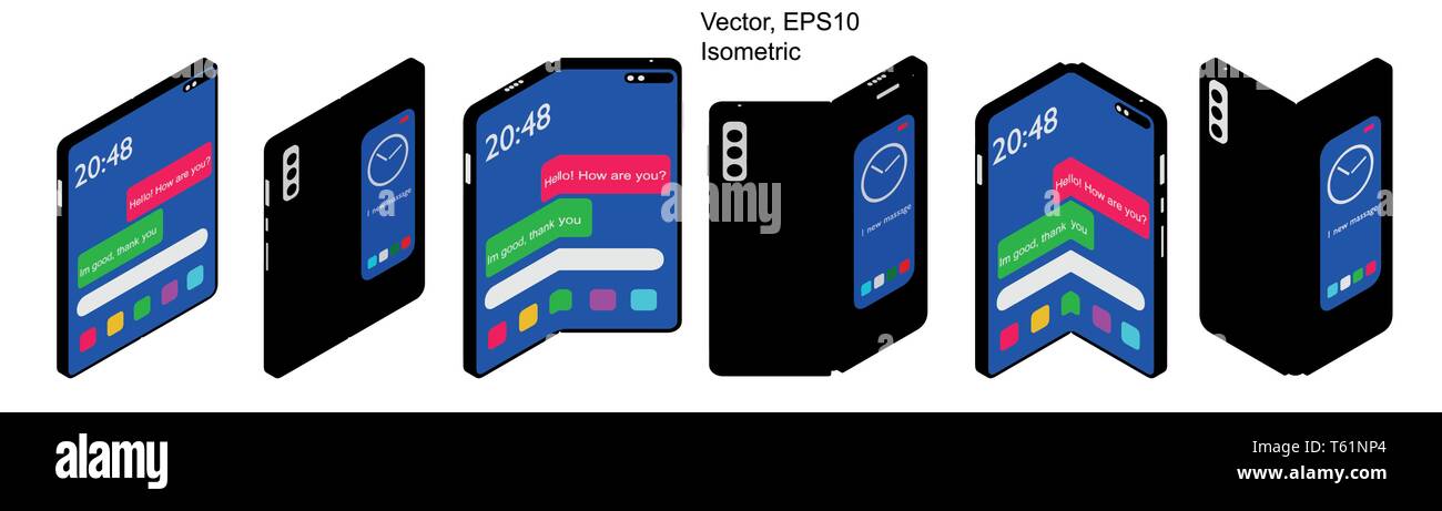 SmartPhone Tablet with Foldable Screen. Fold smart phone. Vector ...