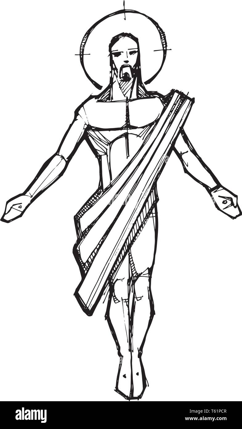 Hand drawn vector illustration or drawing of Jesus Christ Resurrection ...