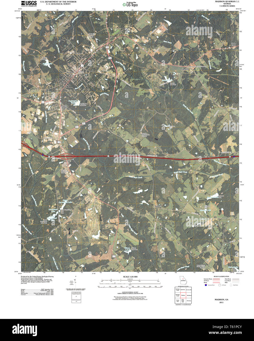 USGS TOPO Map Georgia GA Madison 20110302 TM Restoration Stock Photo ...