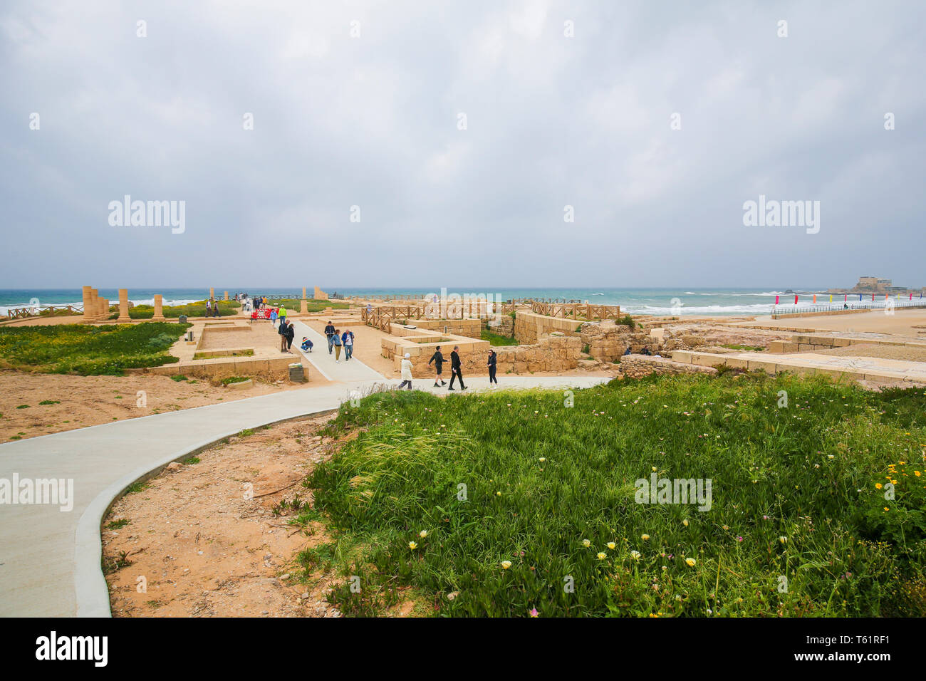 Ruins of the ancient Roman city Caesarea at the Mediterranean Coast in ...